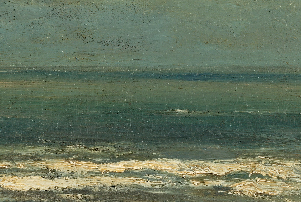 Vintage long seascape oil painting. Antique seascape printable | Etsy