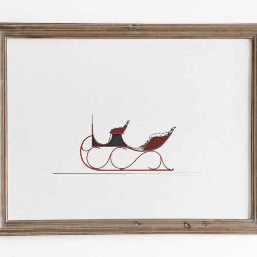 Christmas Sleigh Printable Art. White Sleigh Vintage Painting. | Etsy