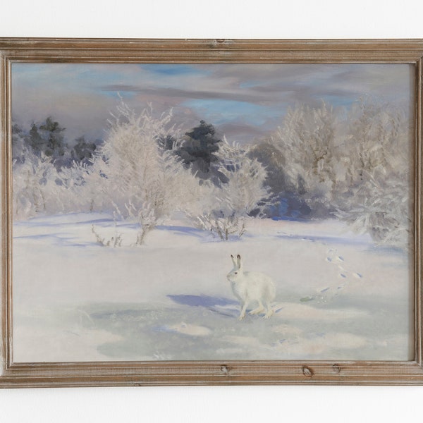 Rabbit in Snow Painting - Etsy