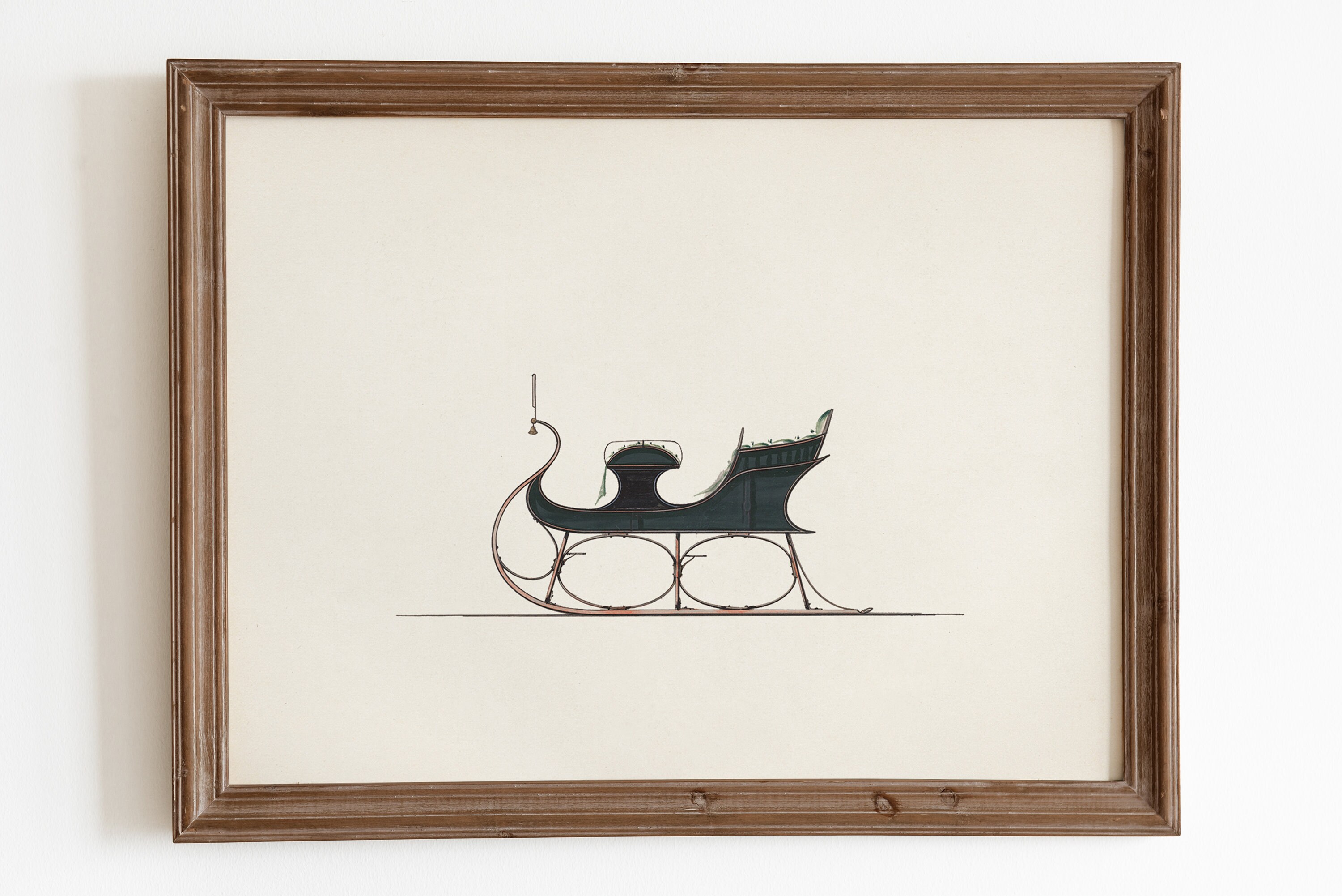 Christmas Sleigh Digital Print. Green Sleigh Vintage Painting. - Etsy