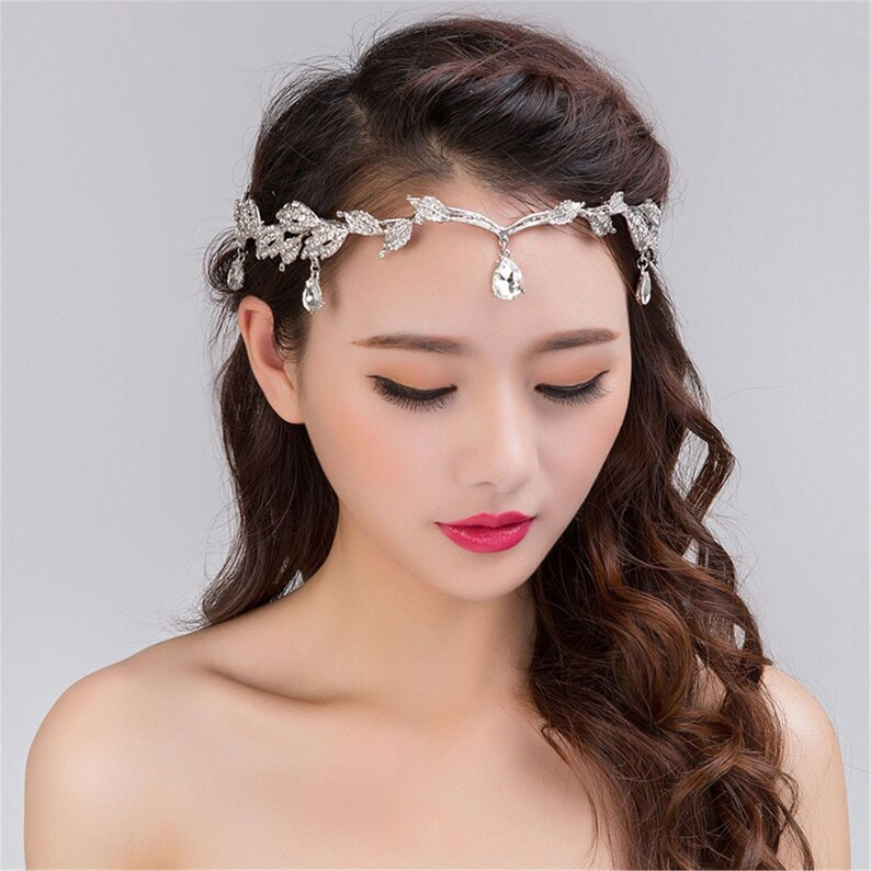 Rhinestone Rose Gold Wedding Bridal Forehead Head Chain Etsy