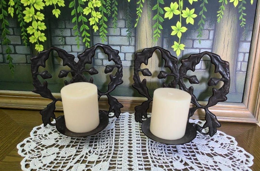Set of Two Vintage Black Cast Iron Acorn and Oak Leaf Wall Sconces - Etsy