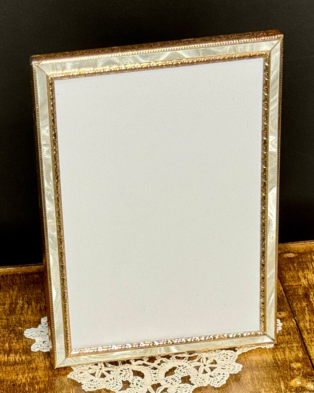 1970s Vintage Picture Frame Ornate Mother of Pearl Inlay Ornate Gold ...
