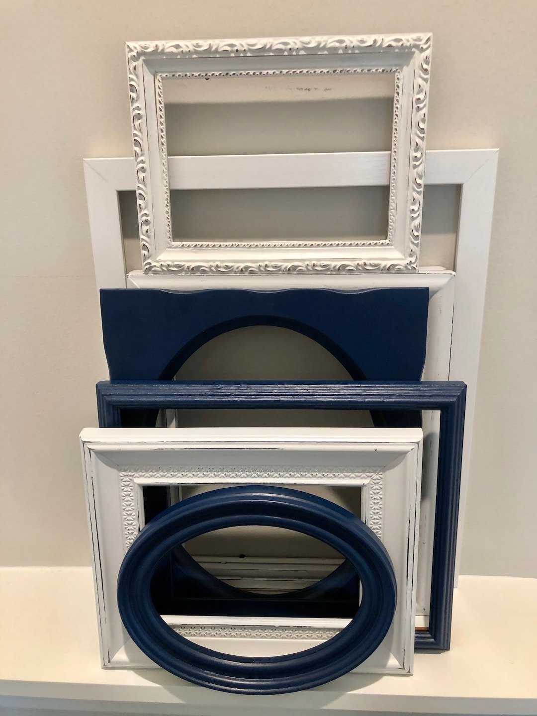 Navy Blue and White Gallery Wall Frames Vintage Frames - Etsy