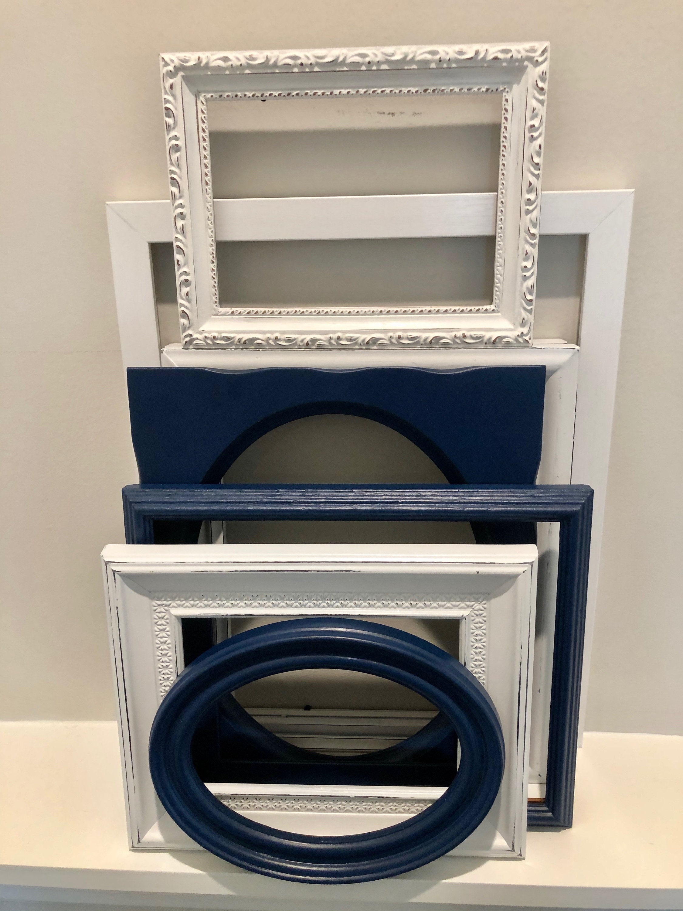 Navy Blue and White Gallery Wall Frames Vintage Frames - Etsy