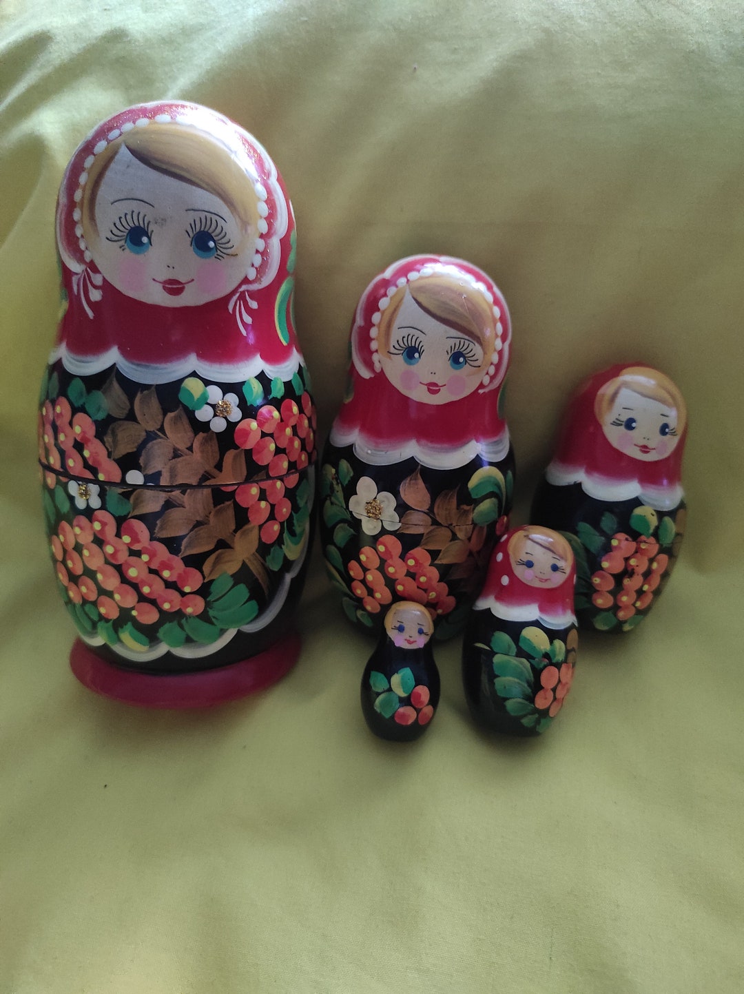 Soviet Vintage Old Matryoshka Set of 5, Russian Soviet Nesting Dolls ...