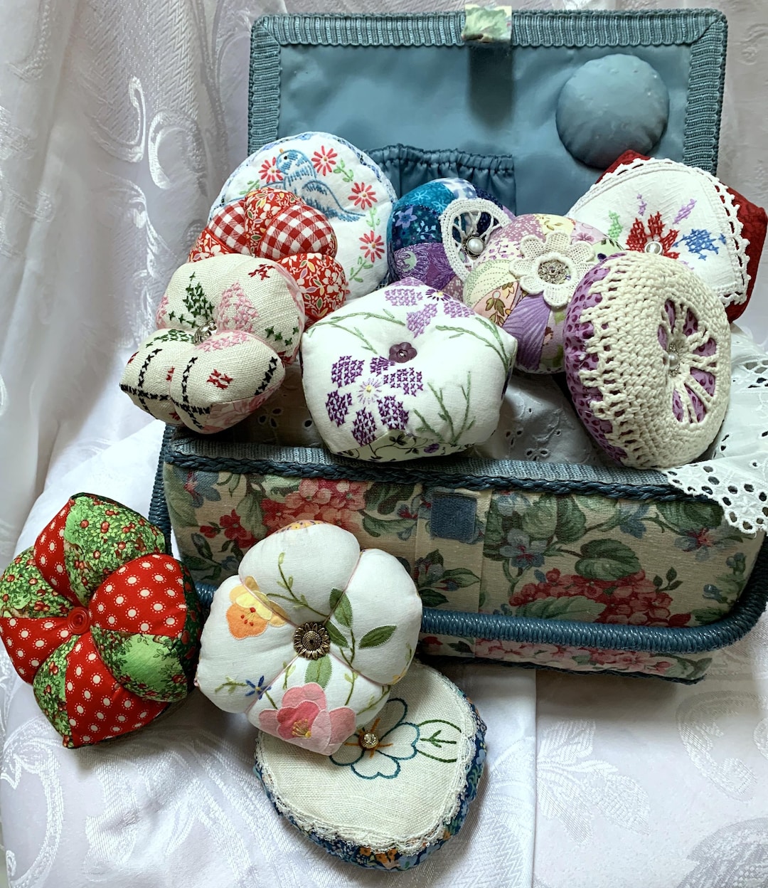 Pincushions Embellished With Vintage Touches, Handmade Pincushions ...