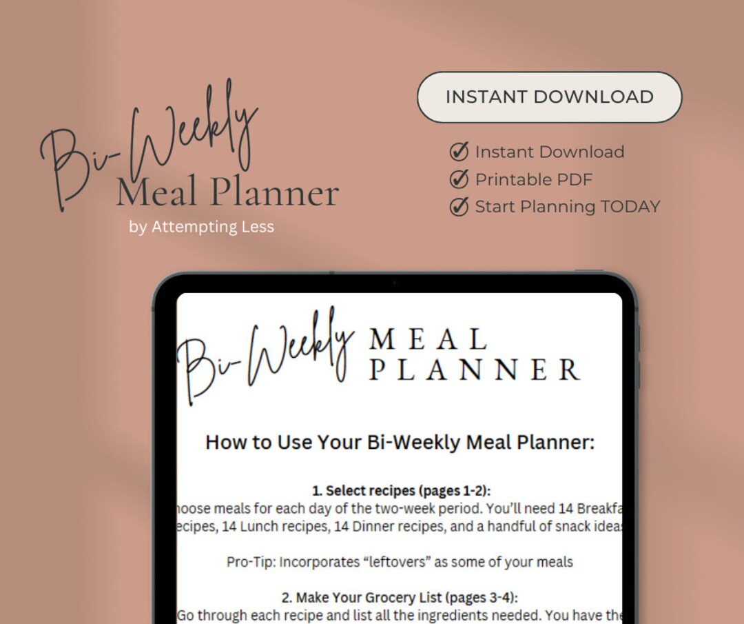 Bi-weekly Meal Planner Complete With Two Week Planner, Grocery List ...