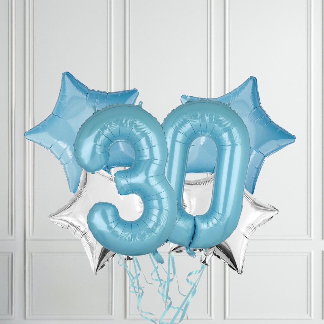 Pastel Blue Number Balloon Bouquet: 40 Inch Foil Party Decorations - Etsy