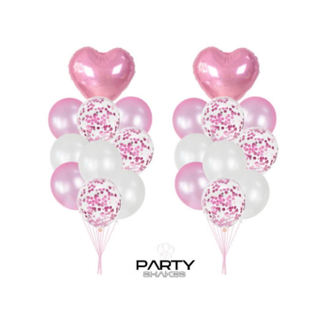 12pcs Pink Heart Foil Balloon Bouquet, Balloon Bundle, for Christmas ...