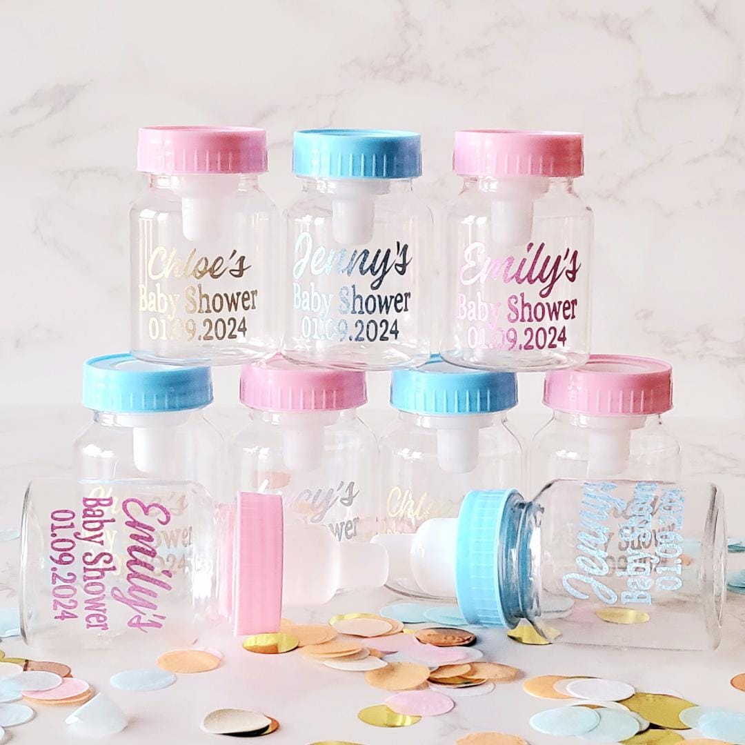 Personalised Baby Shower Fillable Bottles, Blue Fillable Bottles, Pink ...