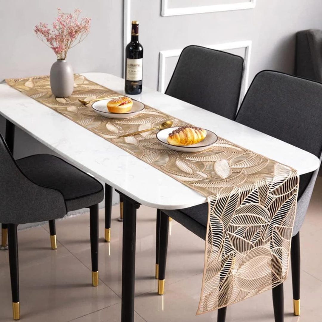 Metallic Leaf Table Runner: Gold or Silver PVC Wedding Decor - Etsy