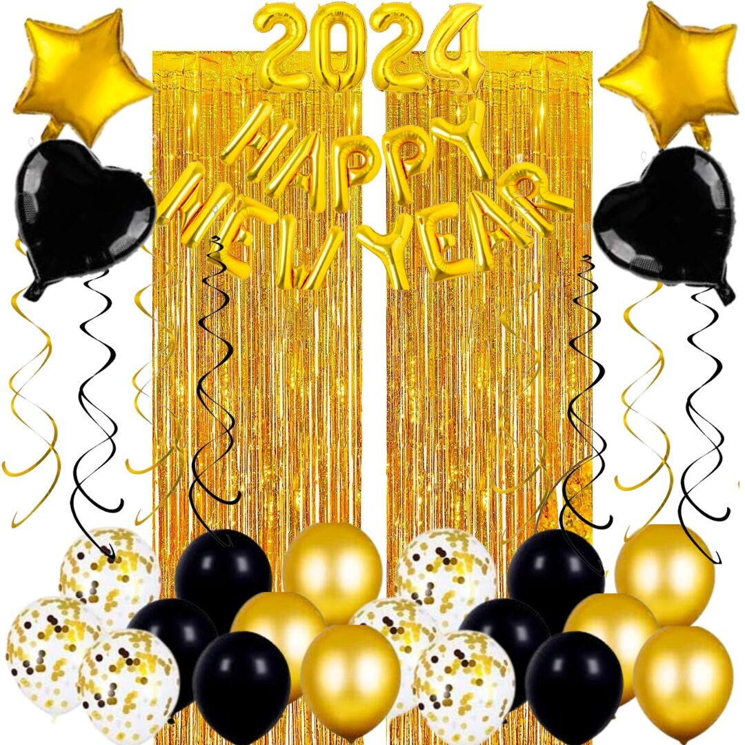 Gold 2024 Happy New Year Banner, Happy New Year Party Banner , Gold ...