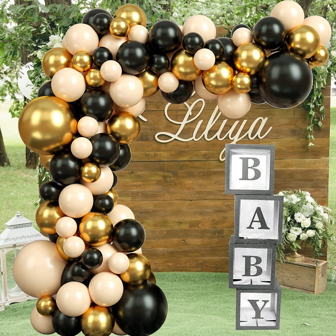 Black Gold Balloon Arch Kit, Black Gold Balloon With Cream Latex ...