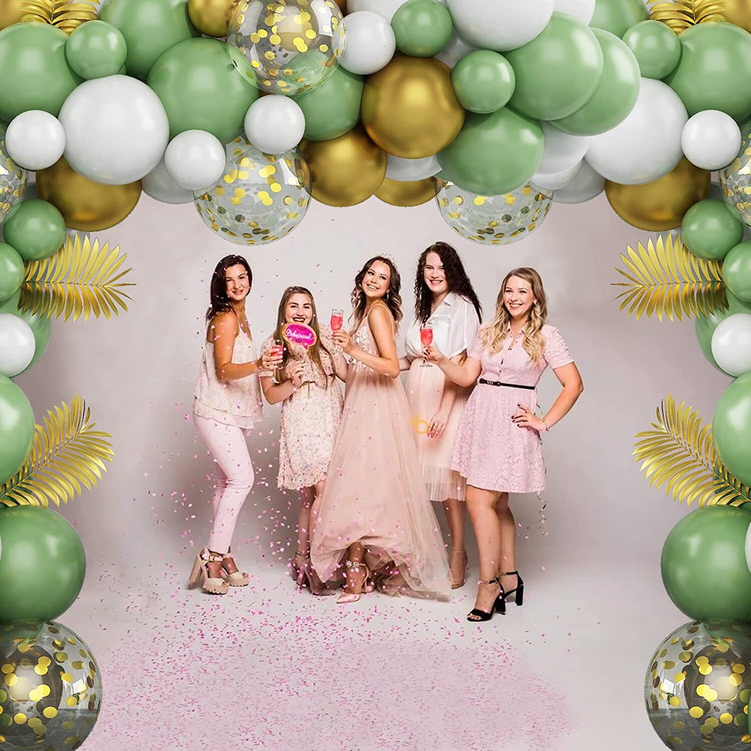 90PCS Sage Green White Metallic Gold Confetti Balloons Garland - Etsy