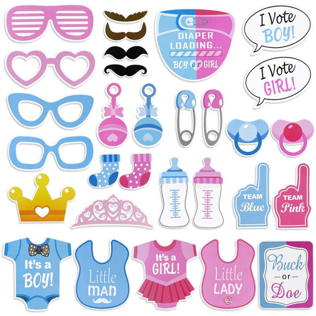 30pcs Gender Reveal Photo Booth Props Baby Shower Photo Booth Props ...