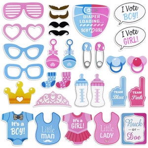 30pcs Gender Reveal Photo Booth Props Baby Shower Photo Booth Props ...