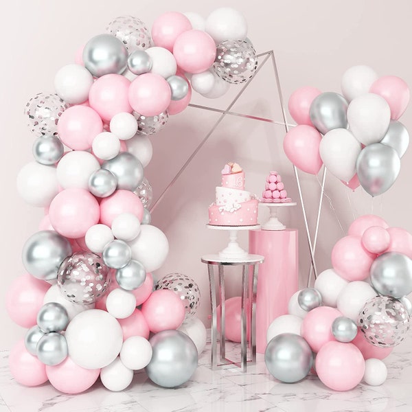 Pink Silver White Balloon Arch - Etsy