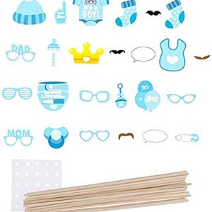 25PCS Blue Baby Shower Photo Booth Props for Baby Shower Supplies, Baby ...