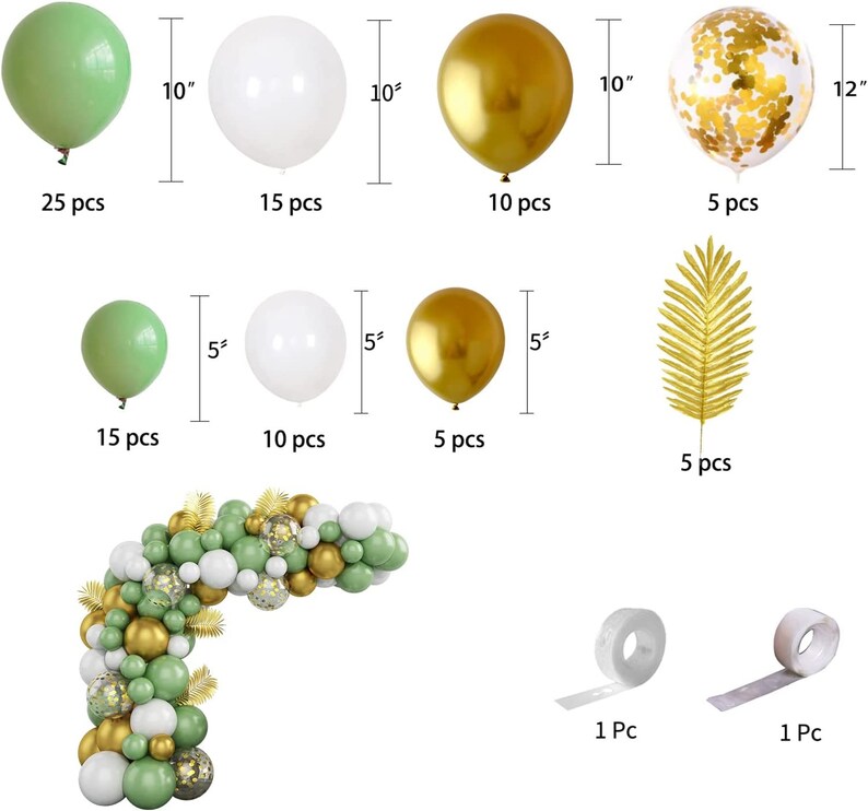 90PCS Sage Green White Metallic Gold Confetti Balloons Garland - Etsy