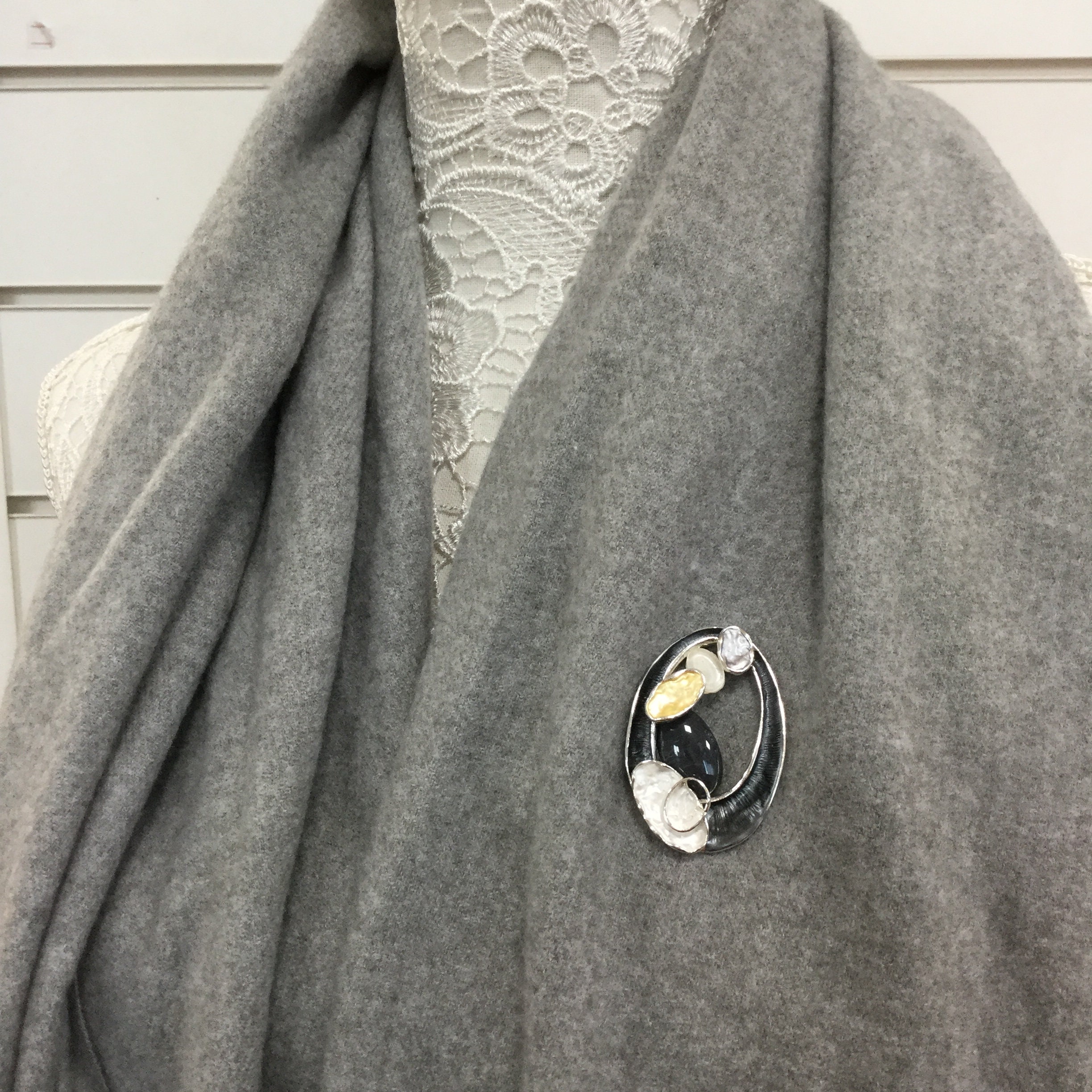 Stunning Stylish Grey Abstract Stone Magnetic Brooch for - Etsy