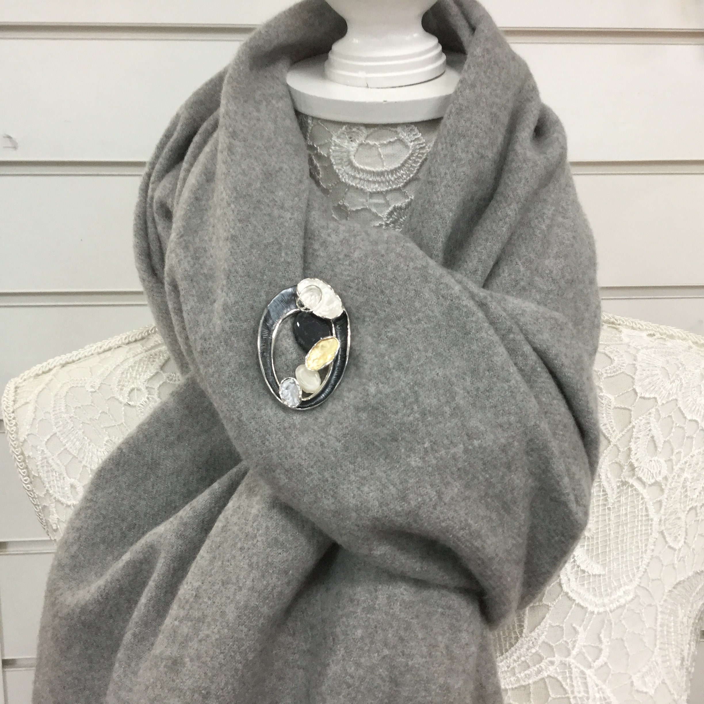 Stunning Stylish Grey Abstract Stone Magnetic Brooch for - Etsy