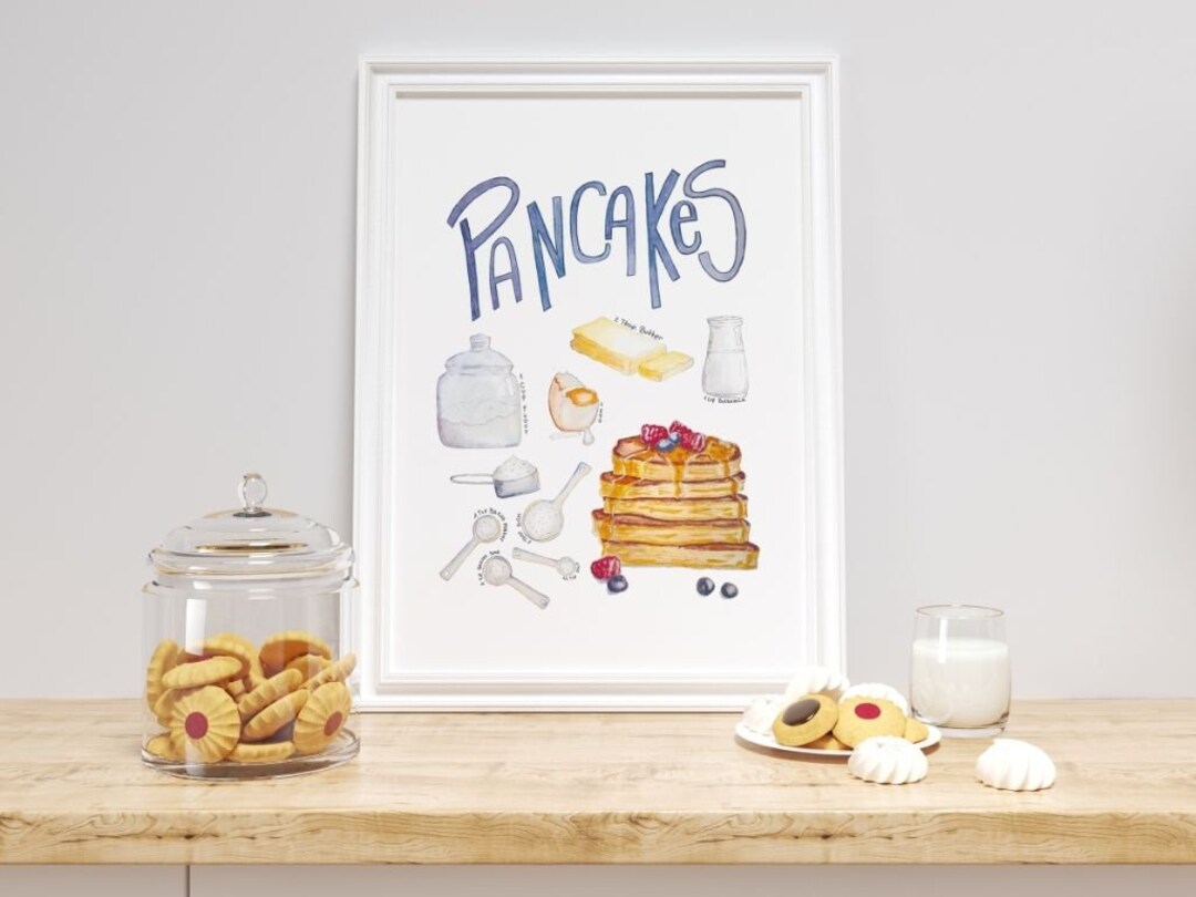 Cozy Pancake Artwork, Light Watercolor Kitchen Wall Decor, Printable ...