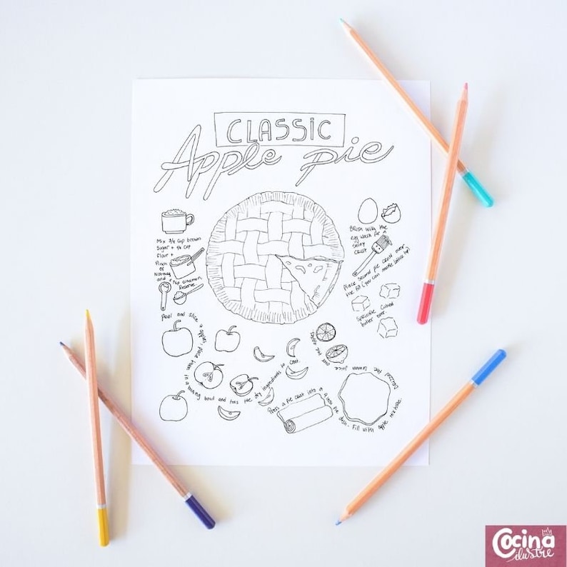 Apple Pie Coloring Page, Single Coloring Page, Food Illustration, Food ...