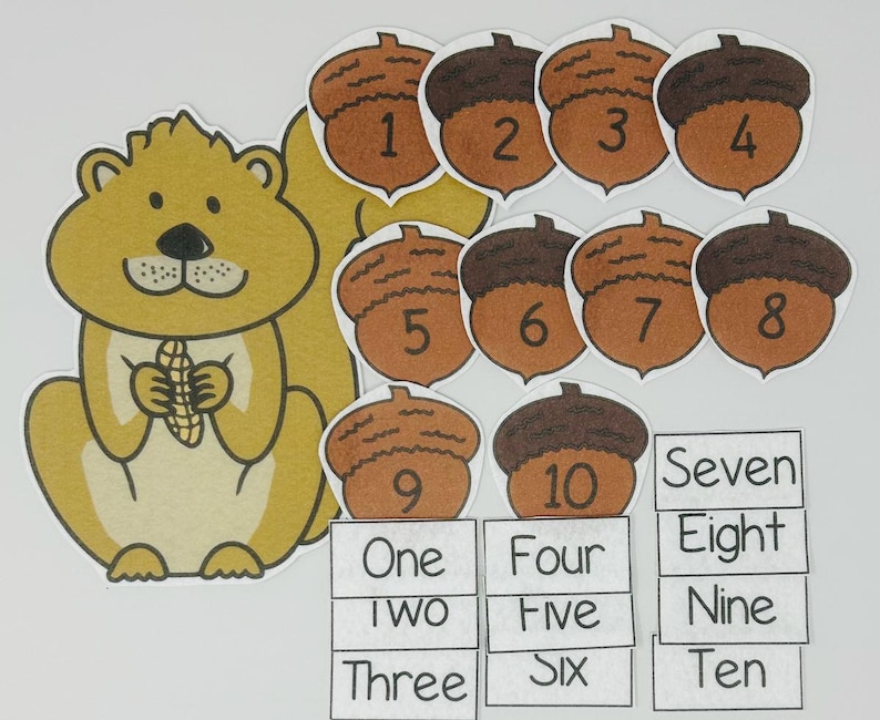 Squirrel & Acorn Felt Board Set: Preschool Counting Song and Activity ...
