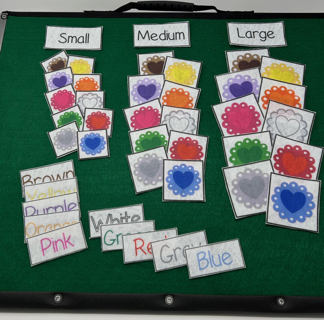 Heart Color & Size Sorting Felt Board Set: Preschool and Toddler ...