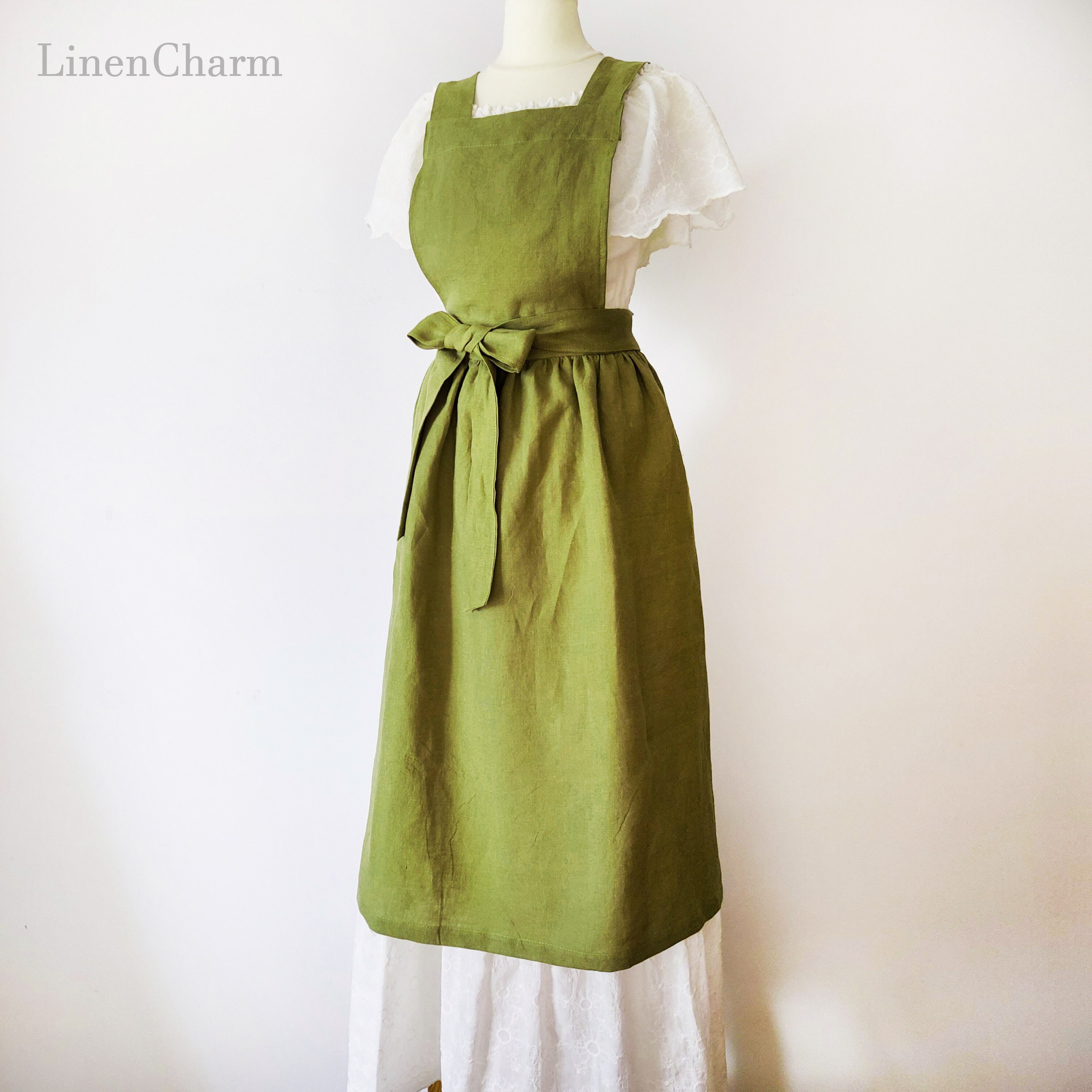 Linen Pinafore Apron, Linen Midi Apron, Linen Cocking Apron, Linen ...