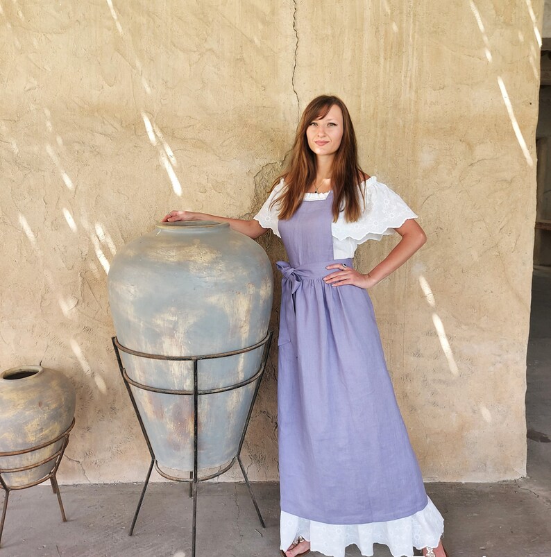 Linen Long Apron Cottagecore Apron Linen Pinafore Apron 2 - Etsy