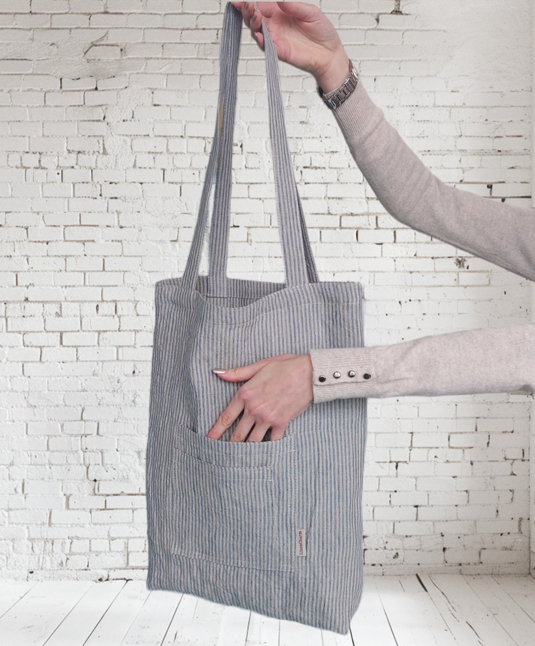 Linen Bag, Linen Shopping Bag, Linen Bag With Pockets, Linen Market Bag ...