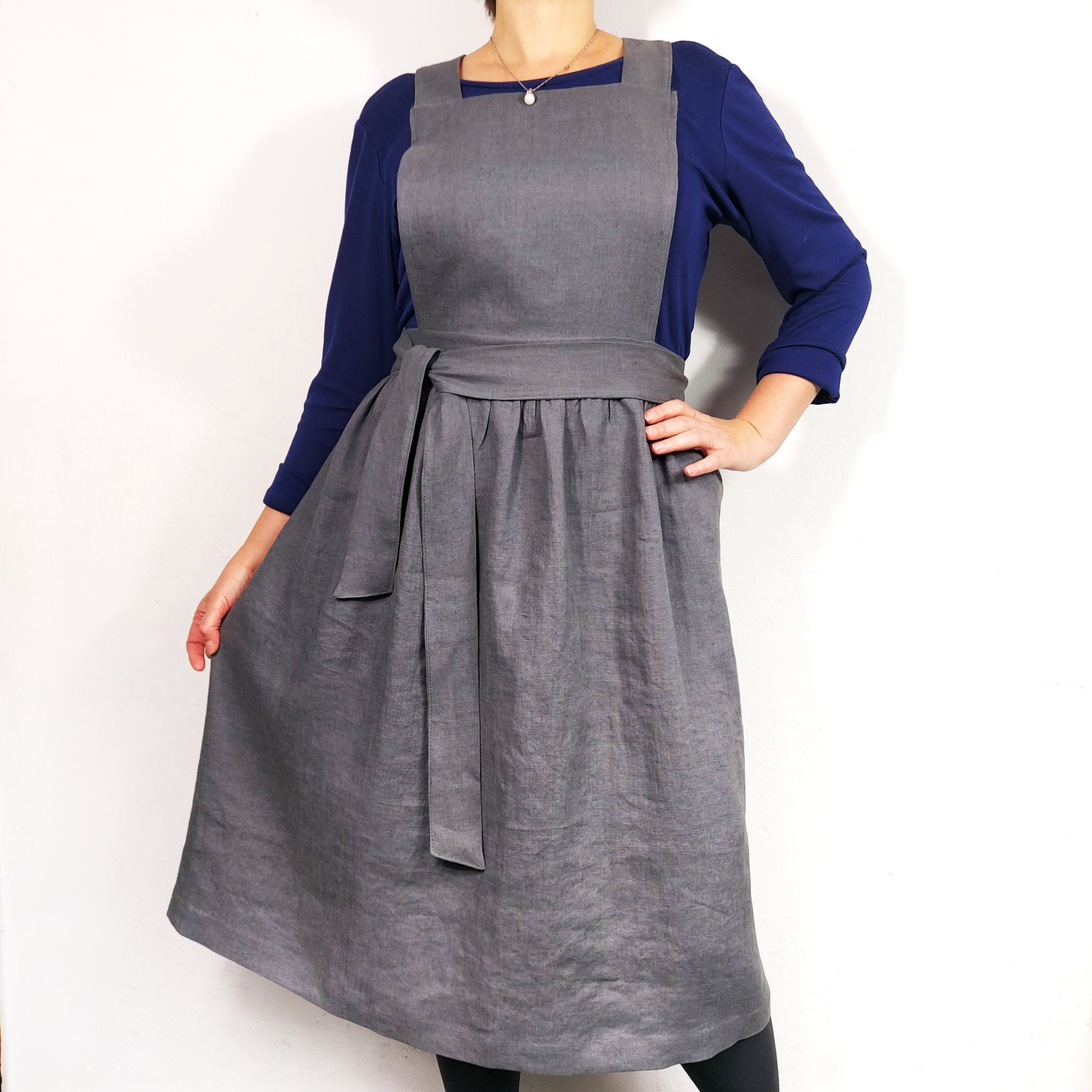 Linen Pinafore Apron, Linen Midi Apron, Linen Cocking Apron, Linen ...