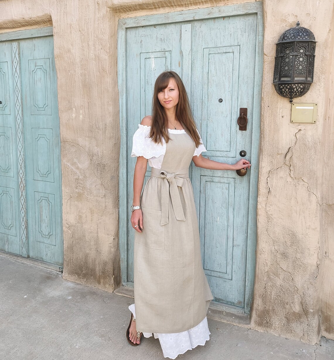 Linen Long Apron Cottagecore Apron Linen Pinafore Apron 2 - Etsy