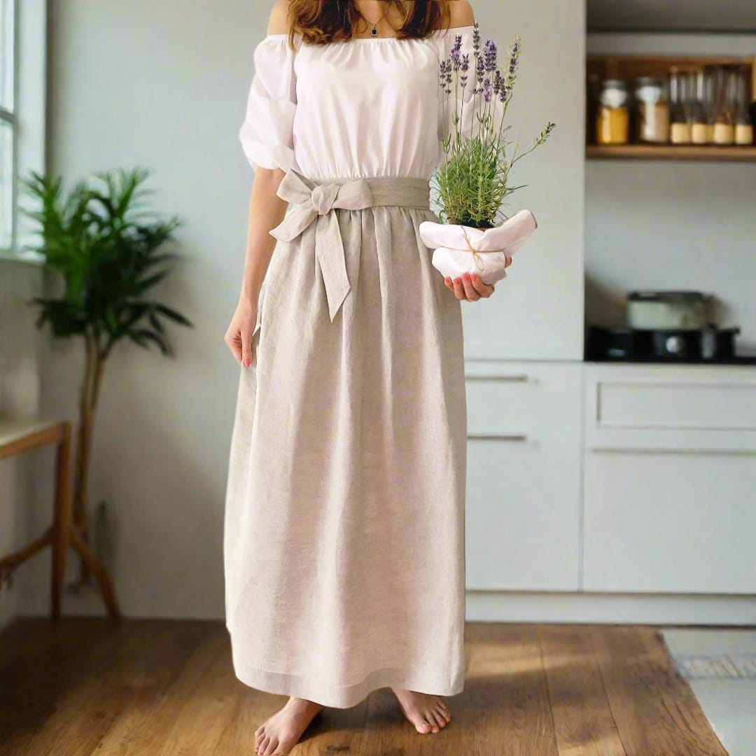 Long Linen Apron, Cottagecore Apron, Linen Half Apron, Cottage Apron ...