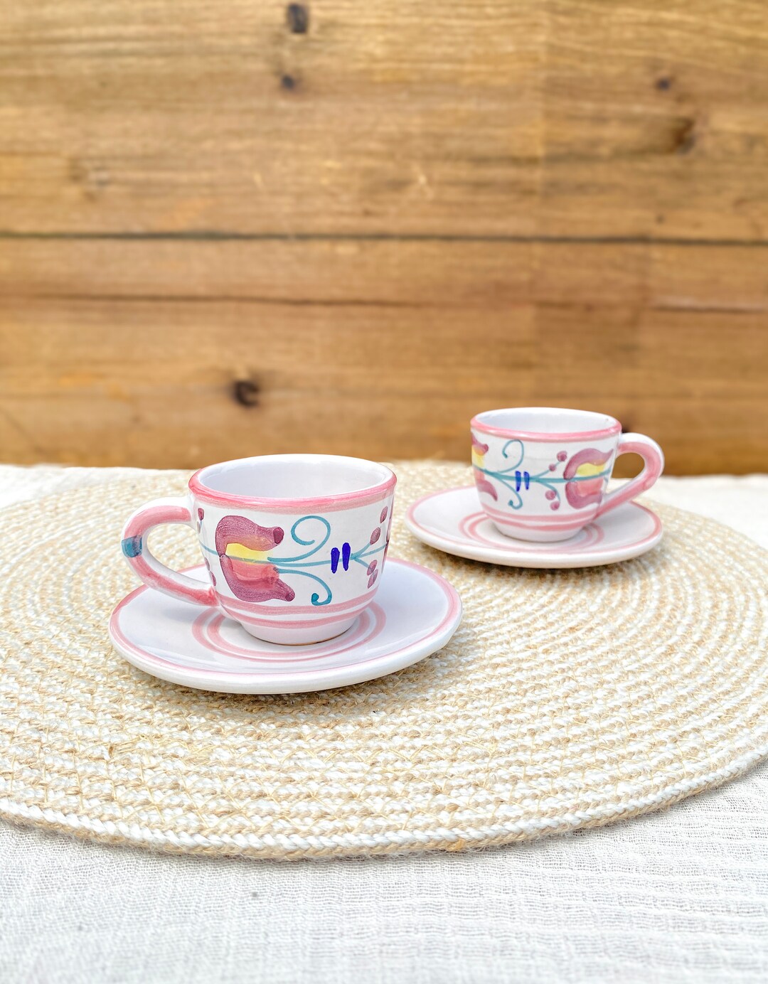 Vintage Pair of Hand Painted Italian Espresso Cups and Saucers Set - Etsy
