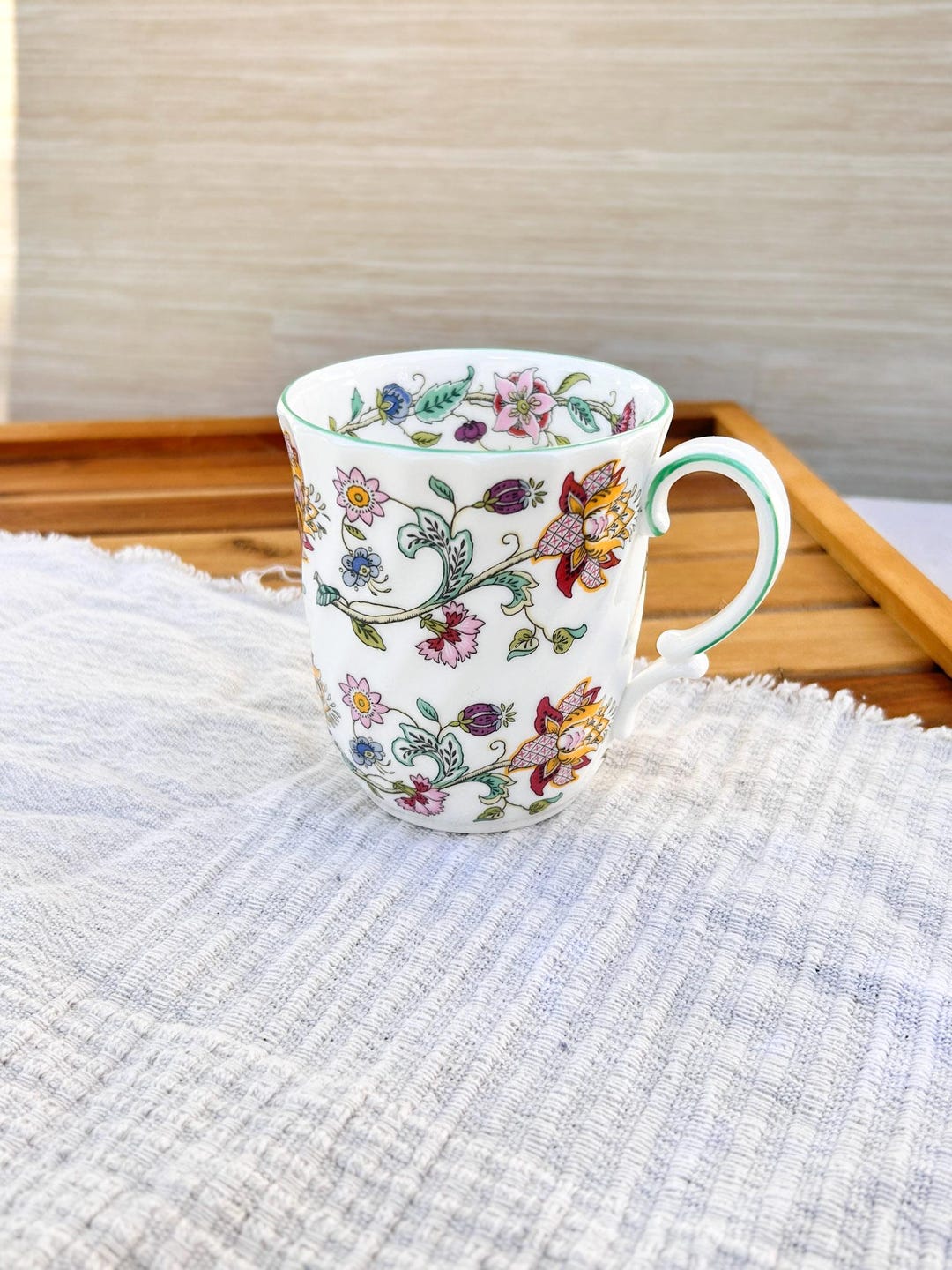 Vintage Minton Haddon Hall Green Trim Swirl Bone China Collectable Mug ...