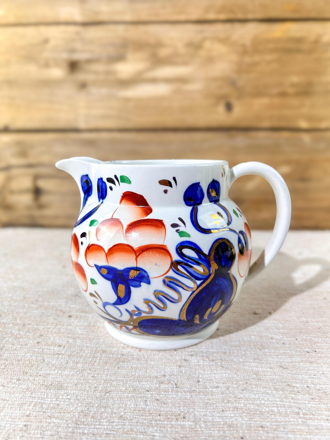 Allerton Gaudy Welsh Imari Oyster Jug Hand Painted England Maximalist ...