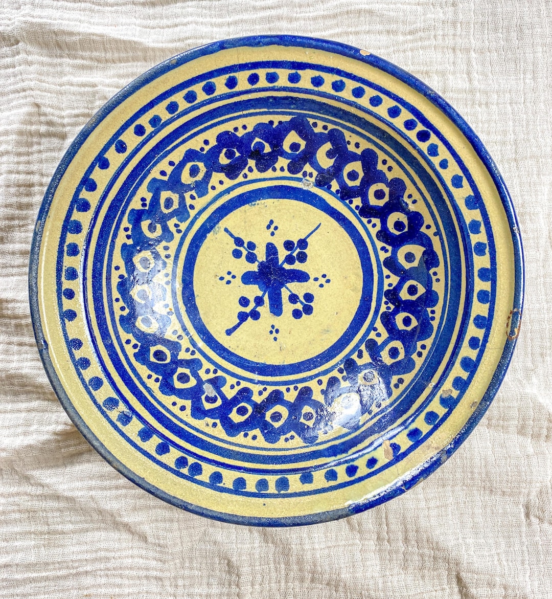Antique Blue & White Moroccan Pottery Bowl Hand Painted Earthenware ...
