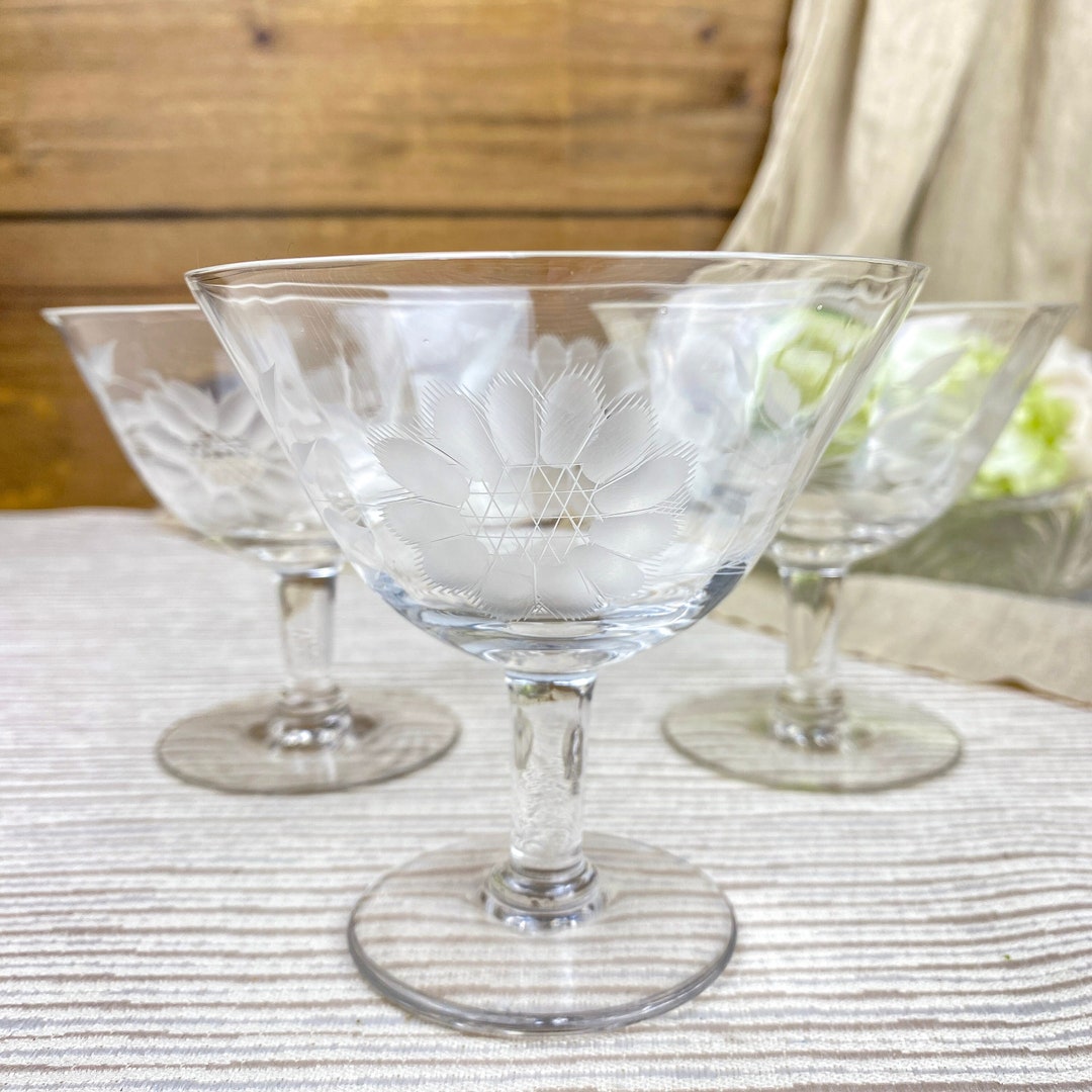 Vintage Etched Cornflower Crystal Glasses Set of 3 - Etsy