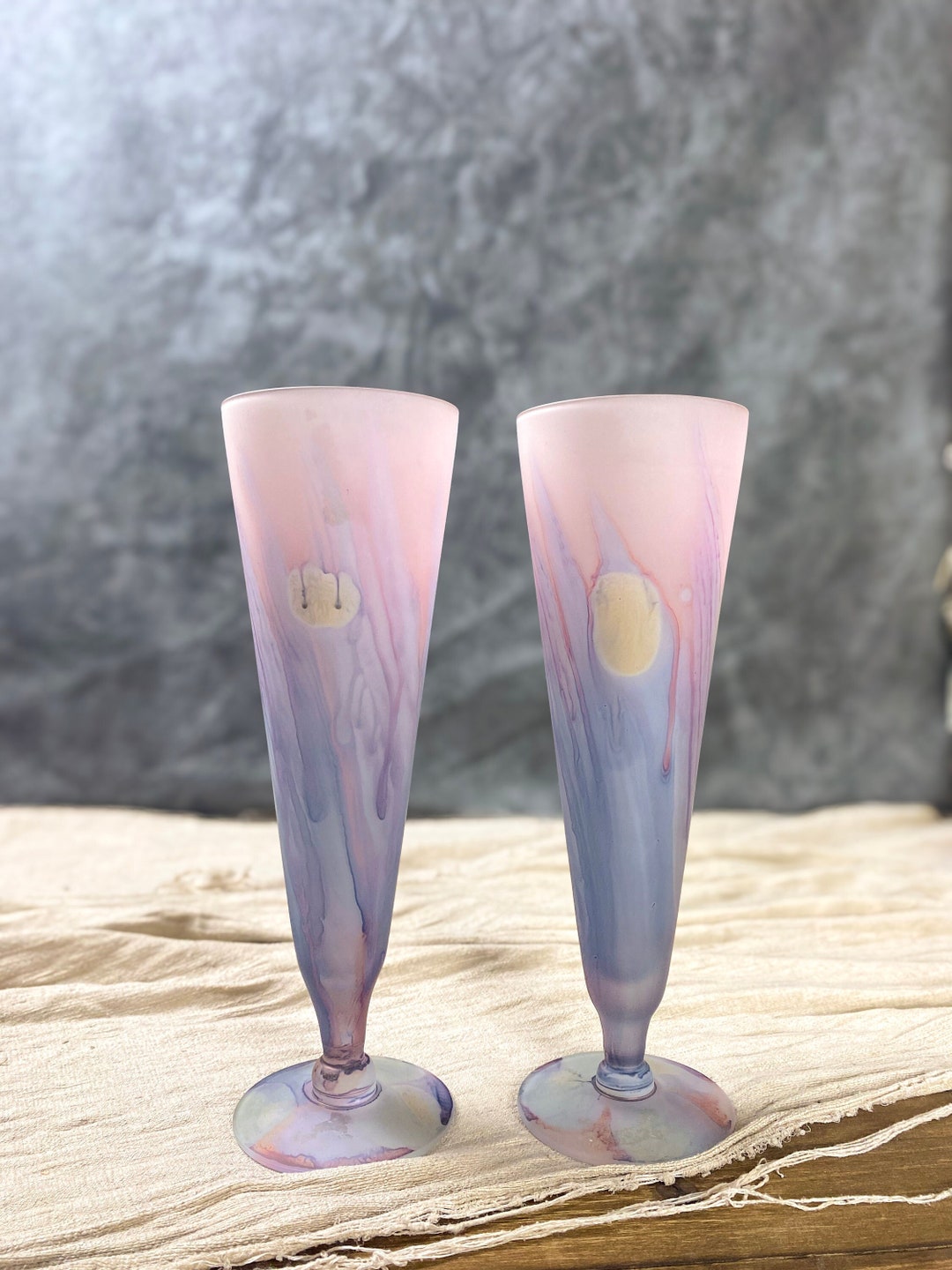 Vintage Rueven Art Glass Fluted Vase Set - Etsy