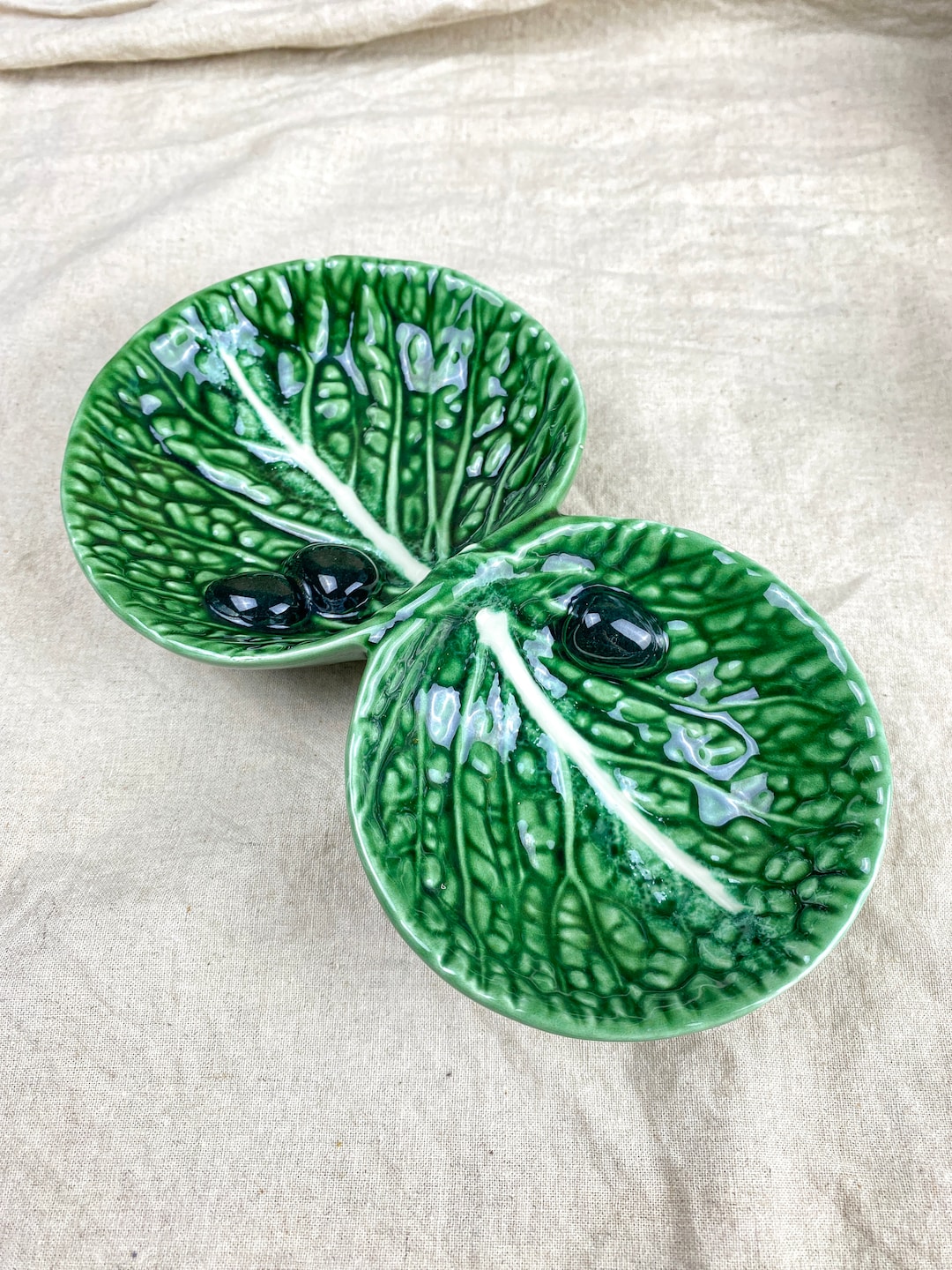 Vintage Cabbageware Leaf Green Olive Dish Tray F. Subtil Portugal - Etsy