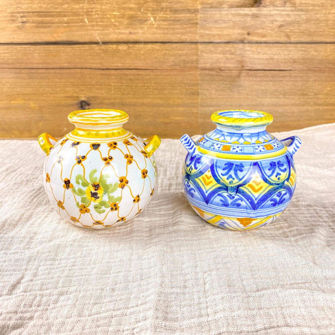 Italian Maiolica Bud Vases Pair Cockerel Mark Signature Vintage - Etsy