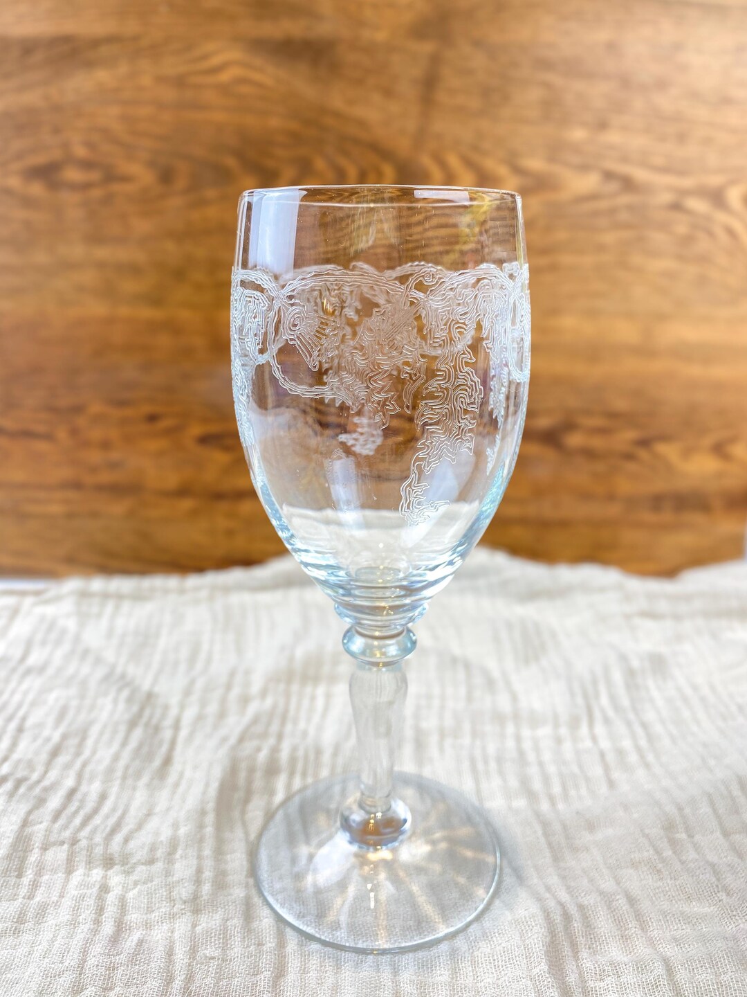 Vintage Bohemia Crystal Etched Thistle Wine Handmade Glass - Etsy