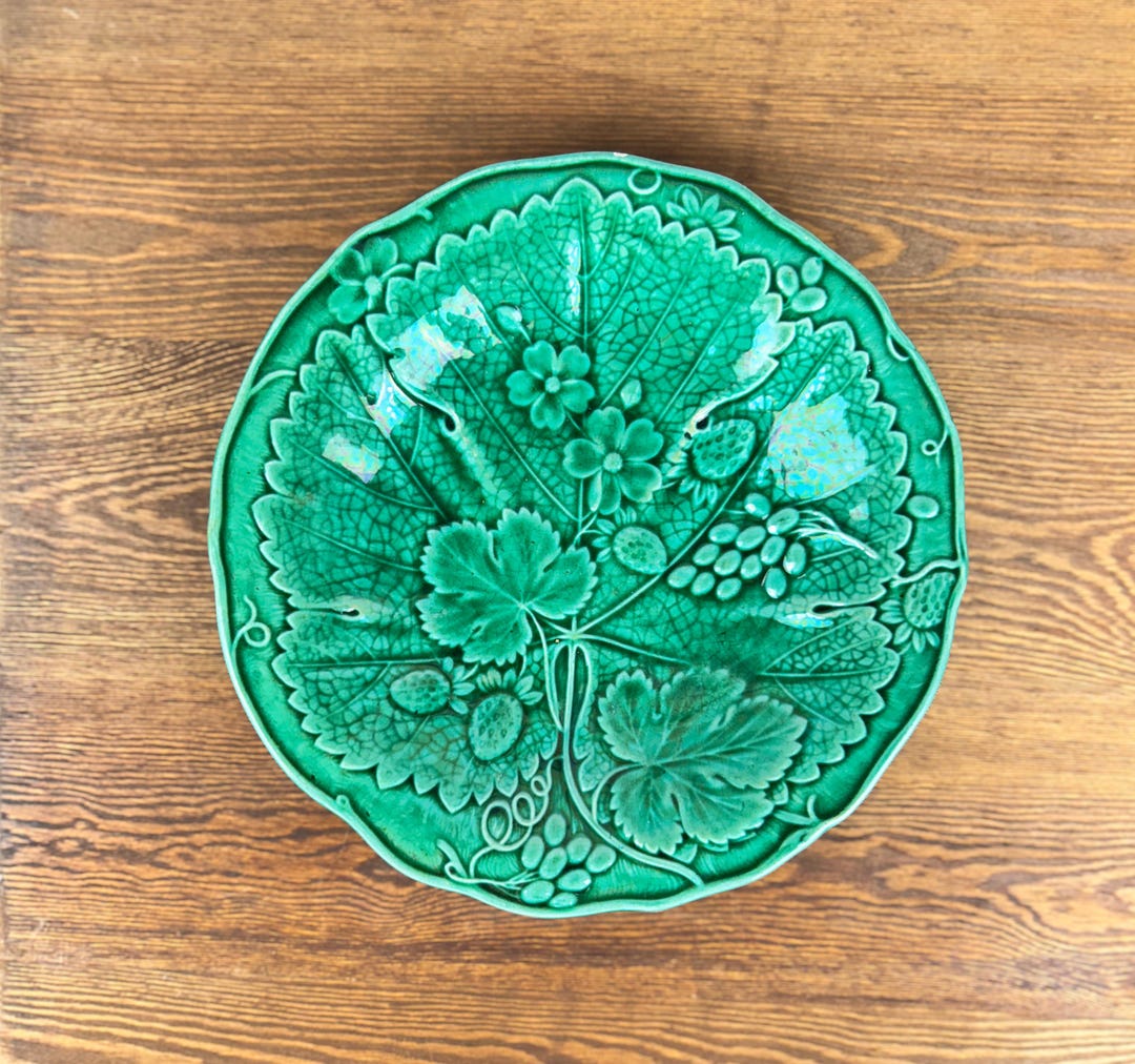 Antique Green Leaves Majolica Plate Embossed Decorative Vintage - Etsy