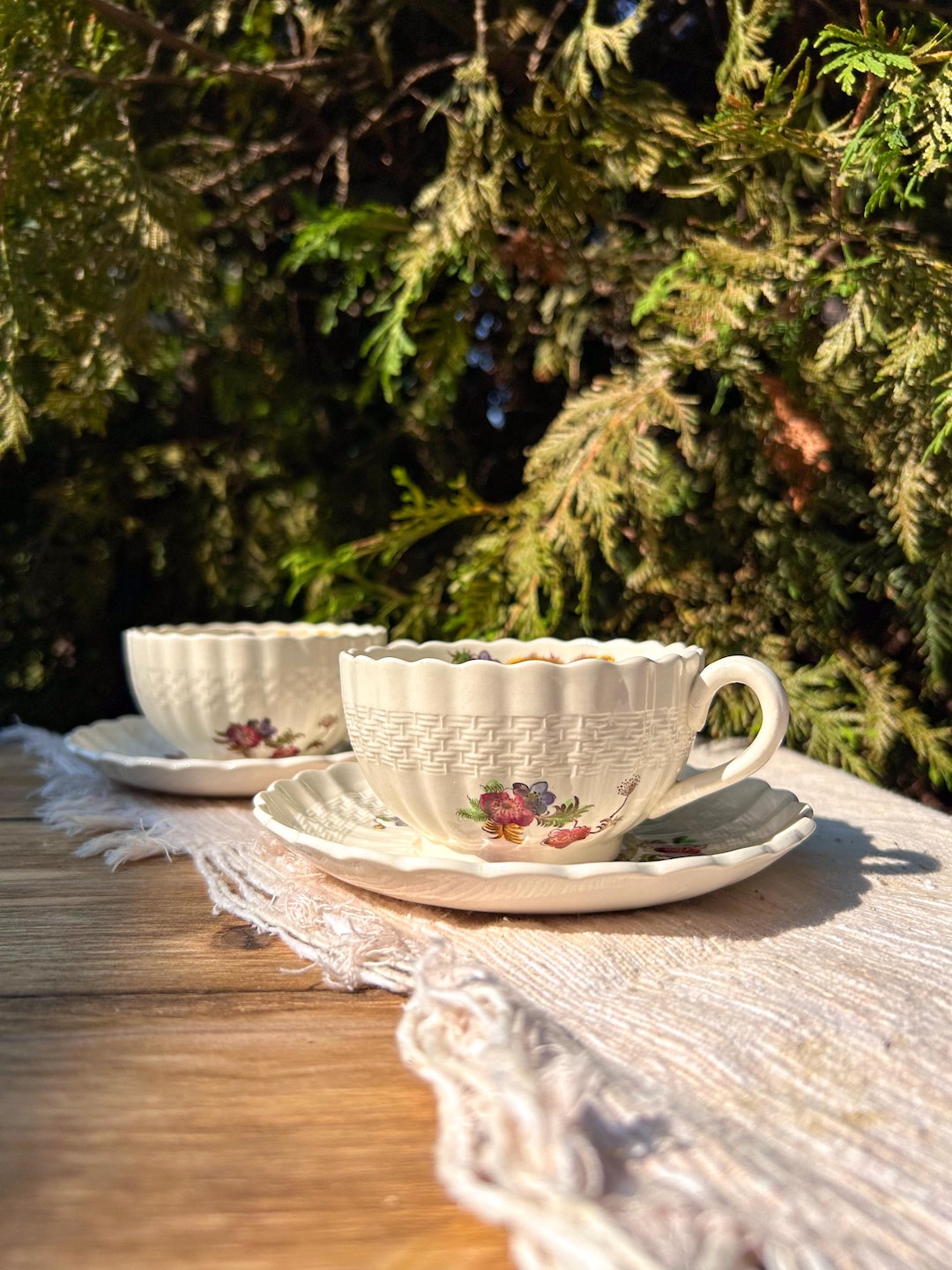 Spode Copeland Wicker Lane Fluted Teacup & Saucer Pair - Etsy