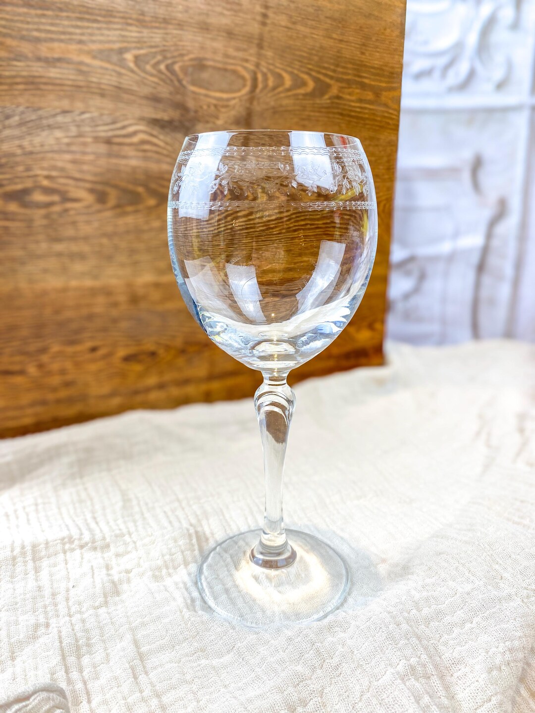 Vintage Rona Slovakia Crystal Etched Florals Wine Glass - Etsy Denmark