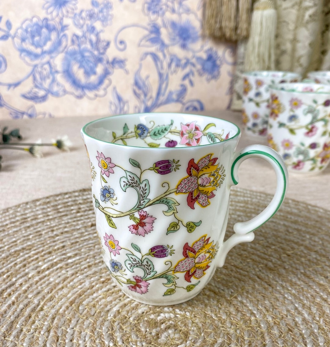 Vintage Minton 'haddon Hall' Green Trim Swirl Bone China Mug - Etsy