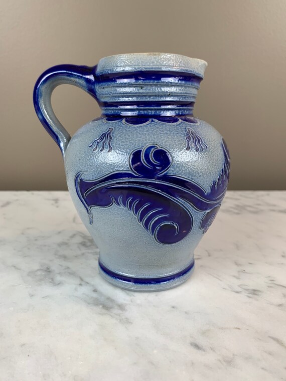 Vintage German Salt-glazed Pottery Pitcher in Stunning Cobalt - Etsy
